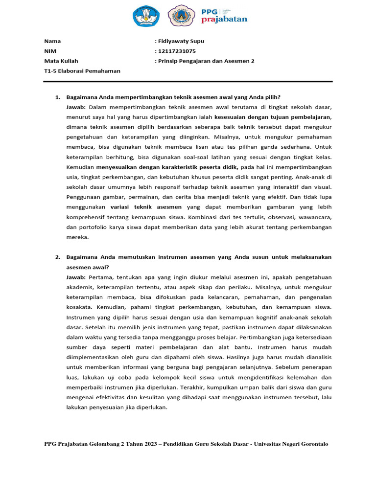 T1-5 Elaborasi Pemahaman PPA2 - Fidiyawaty Supu | PDF
