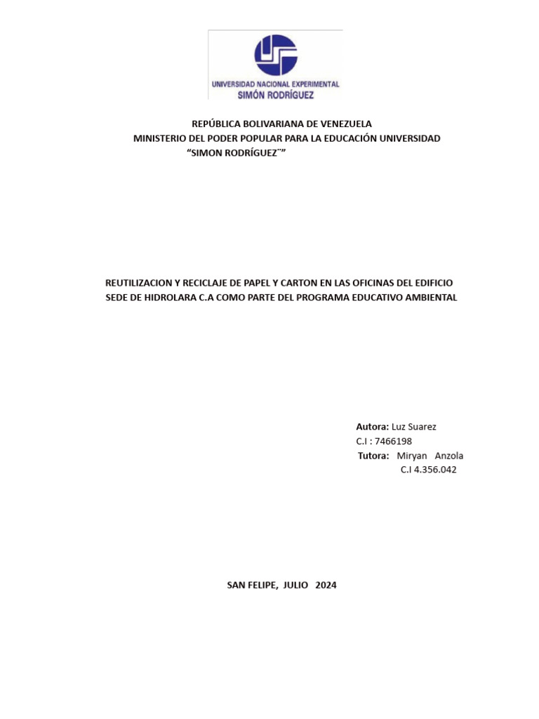 Trabajo Final Luz Suarez | PDF | Residuos | Papel