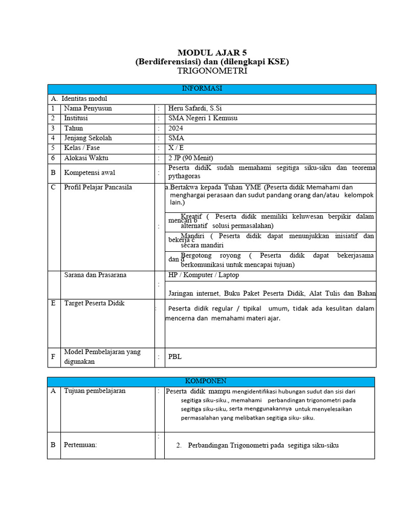 MODUL AJAR 5 Berdifferensiasi Dan KSE Heru Safardi | PDF | Karier & Perkembangan