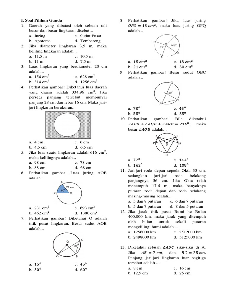 Soal UTS Matematika Lingkaran | PDF