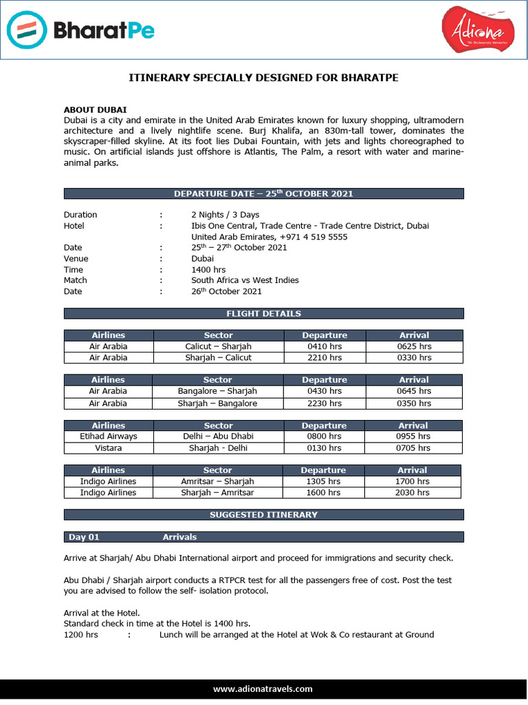 Adiona Trip 2 Details | PDF | Dubai | United Arab Emirates