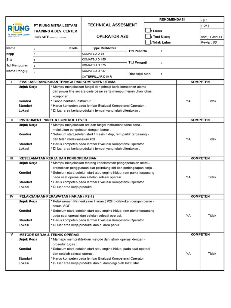 EL03.25 - Form Evaluasi Kompetensi Operator Pendamping | PDF