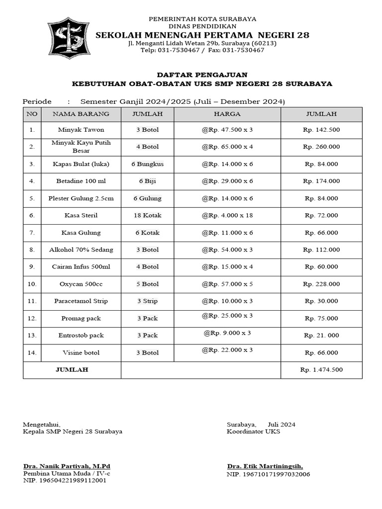 Pengajuan Obat Uks Juli 24 | PDF