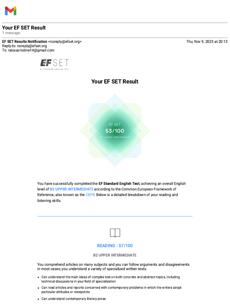 Gmail - Your EF SET Result | PDF | Language Arts & Discipline