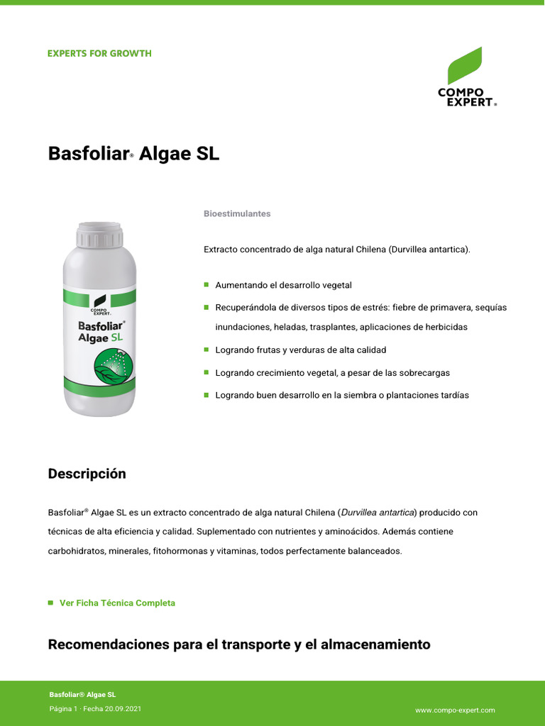 Basfoliar Algae SL: Bioestimulante Vegetal | PDF | Fertilizante