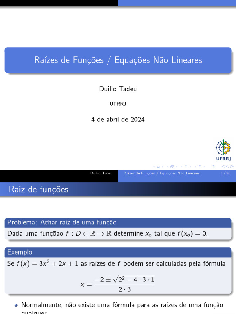 Raízes de Funções Não Lineares: Métodos e Exemplos | PDF | Equações ...