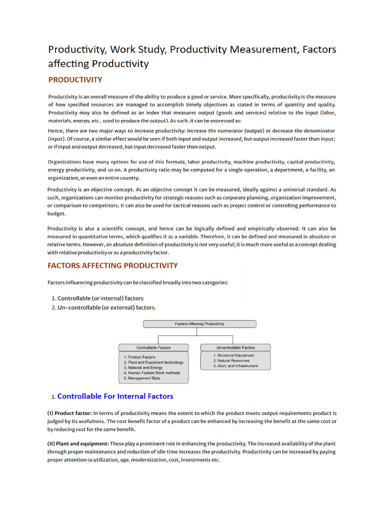 Productivity Work Study Productivity Measurement and Factors Affecting ...