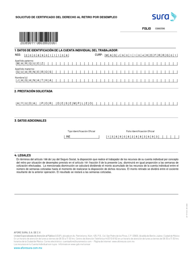 Certificado Del Derecho Al Retiro Por Desempleo | PDF
