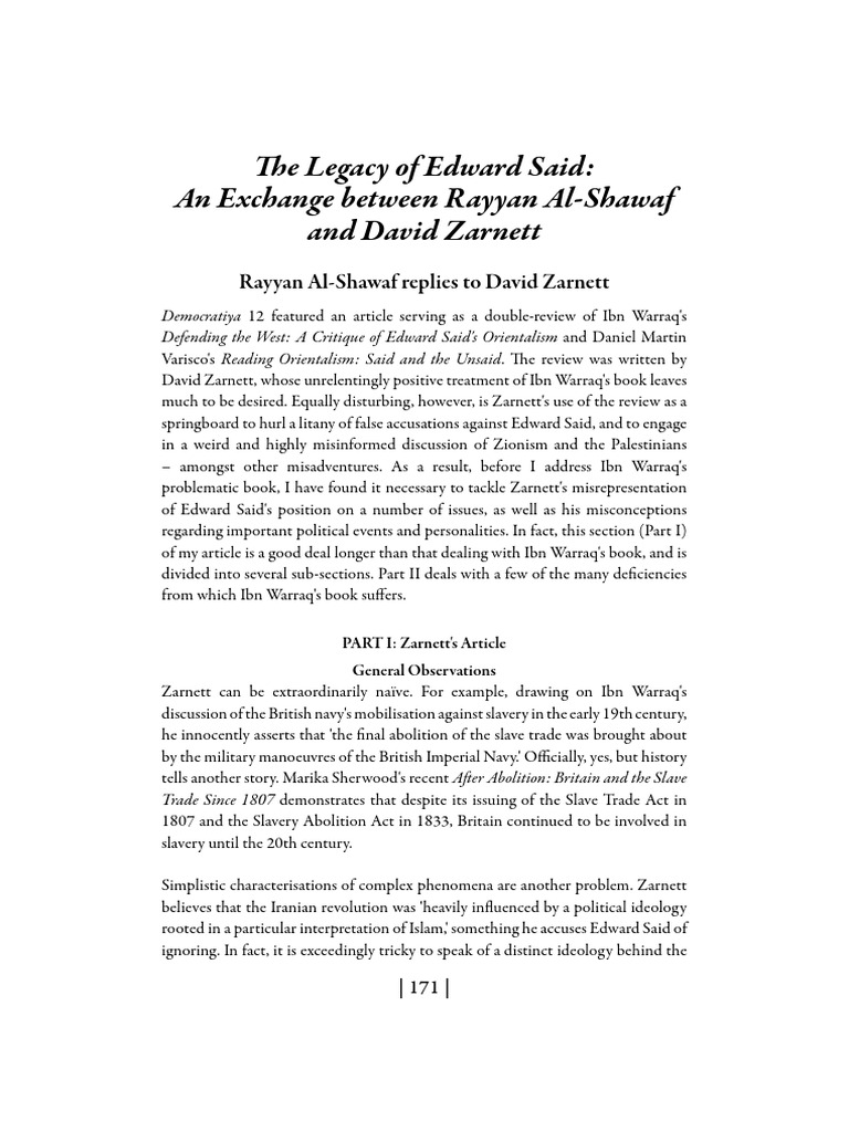 The Legacy of Edward Said - Rayyan Al-Shawaf & David Zarnett | PDF ...