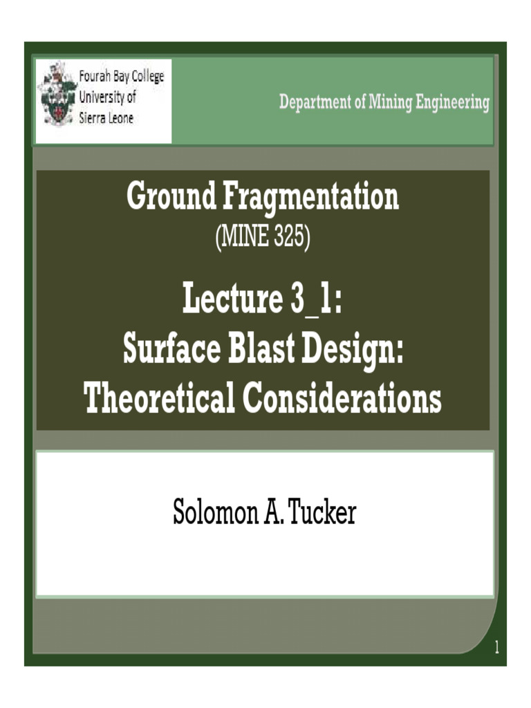 Mine 325 Lecture 3 1 Blast Design Theoretical Considerations Pdf Mathematical Optimization