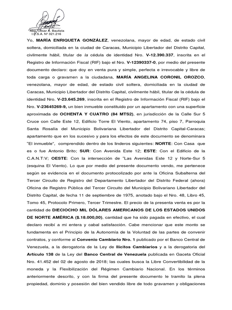 Documento Compra-Venta Privada Apto | PDF | Venezuela