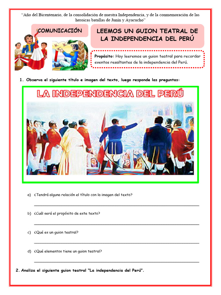 FICHA-MIERC-COMUN-LEEMOS UN GUIÓN TEATRAL DE LA INDEPENDENCIA DEL PERÚ ... FICHA-MIERC-COMUN-LEEMOS UN GUIÓN TEATRAL DE LA INDEPENDENCIA DEL PERÚ ...