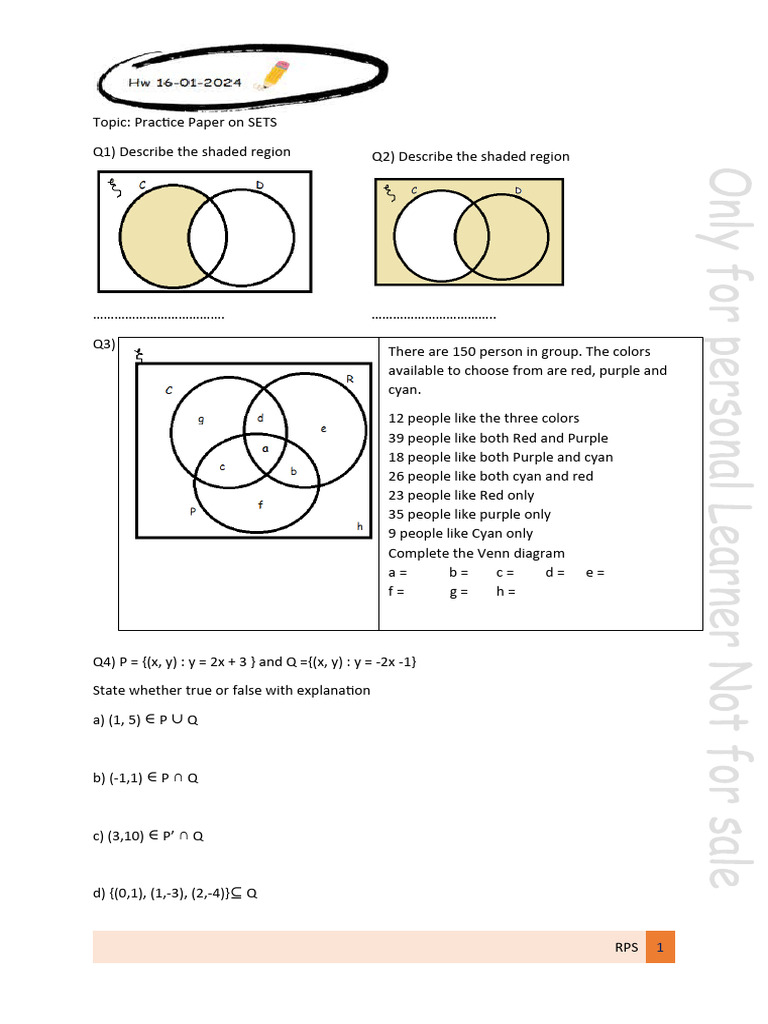 hw 09-07-2024(Practice sheet Sets) | PDF