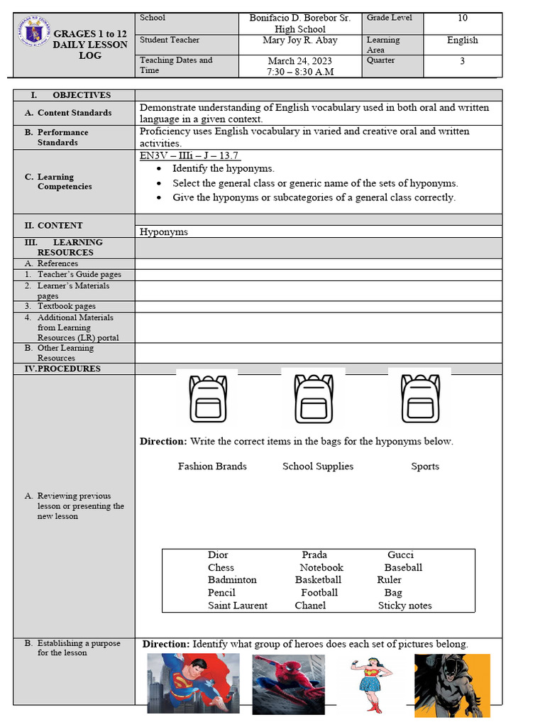 Grade 10 English Daily Lesson Plan | PDF