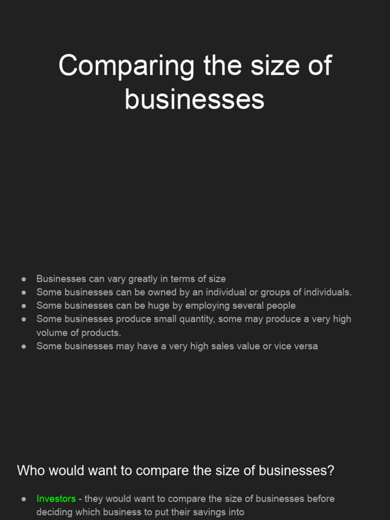Understanding Business Size Comparison | PDF | Loans | Business