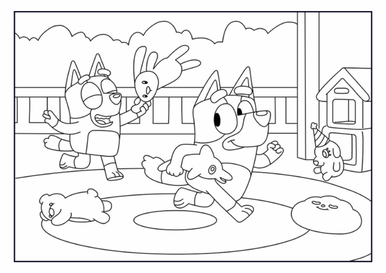 Bluey-and-Bingo-playing-colouring-sheet | PDF