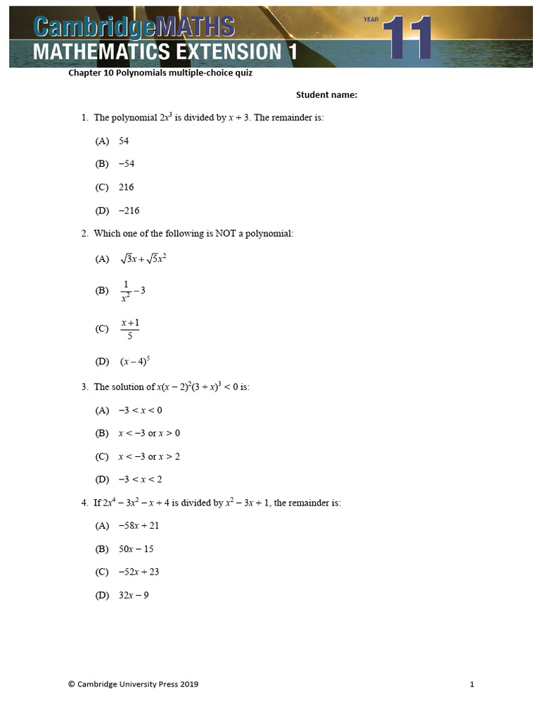 Chapter 10 Multiple Choice Quiz | PDF | Abstract Algebra | Mathematics