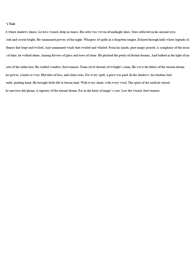 The Wizard's Tale Poem | PDF
