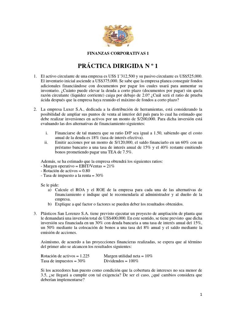 S2 Practica Dirigid 1 | PDF | Ratio financiero | Estado de resultados