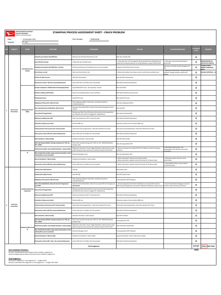 Checksheet Assessment Crack (57688) - 10.11.23 | PDF
