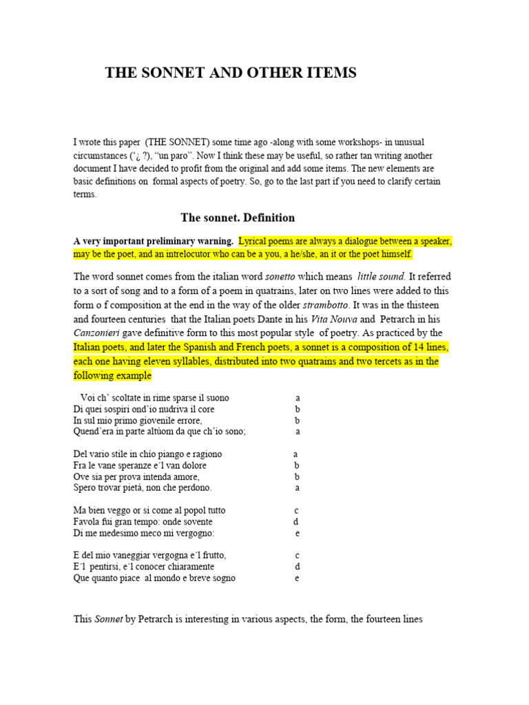 The Sonnet | PDF | Sonnets | Poetry