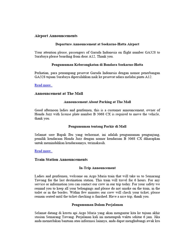 Contoh Lisan Announcements | PDF | Karier & Perkembangan