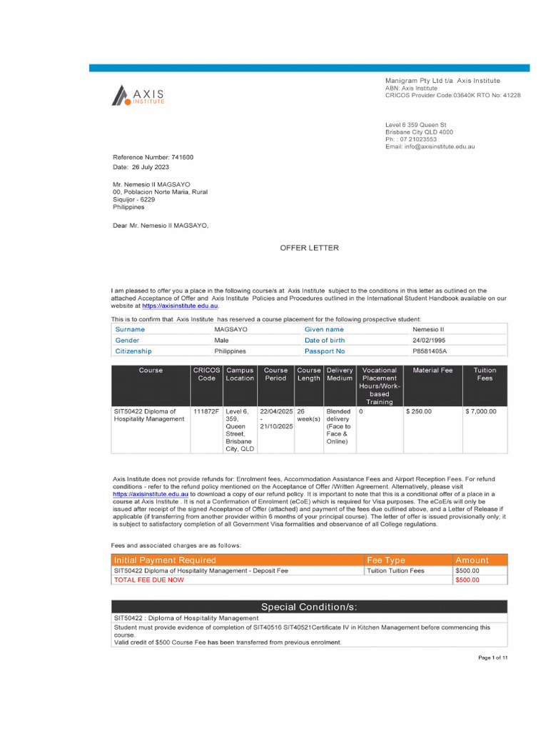 DHM Letter of Offer | PDF