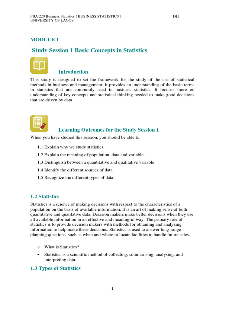 Business Statistics Basics Guide | PDF | Level Of Measurement ...