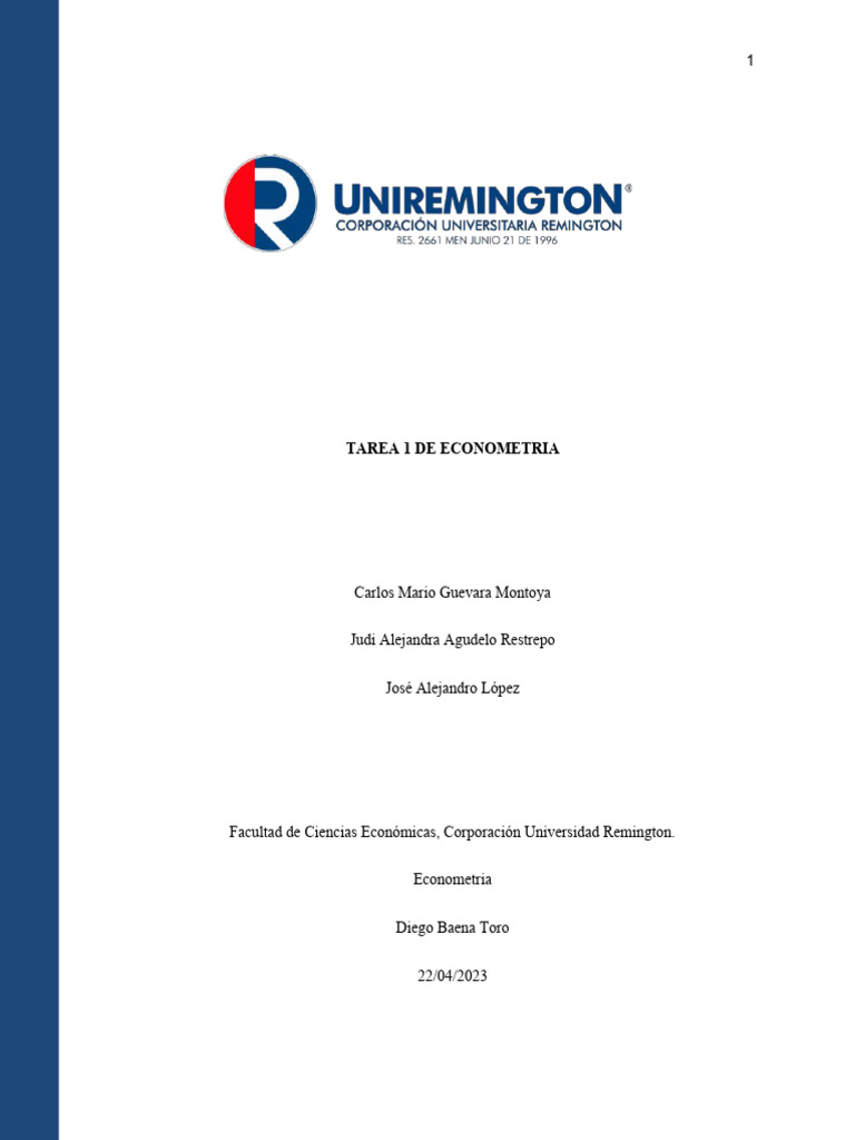 Tarea 1 Econometria | PDF | Intervalo de confianza | Mínimos cuadrados