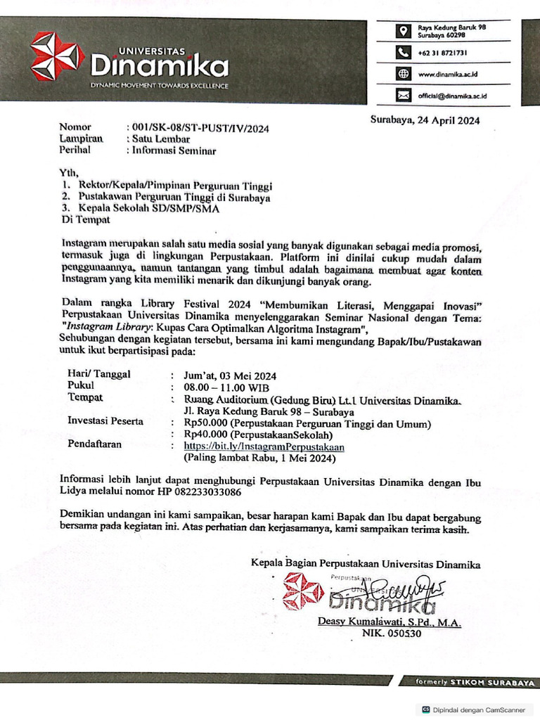 Surat Pengantar SemNas Instagram | PDF