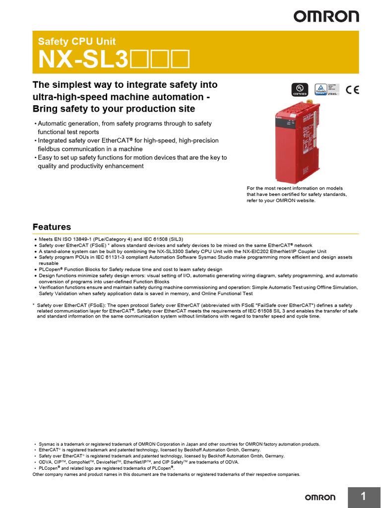 f109 nx-sl3 Safety Cpu Unit Datasheet en | PDF | Input/Output | Computing
