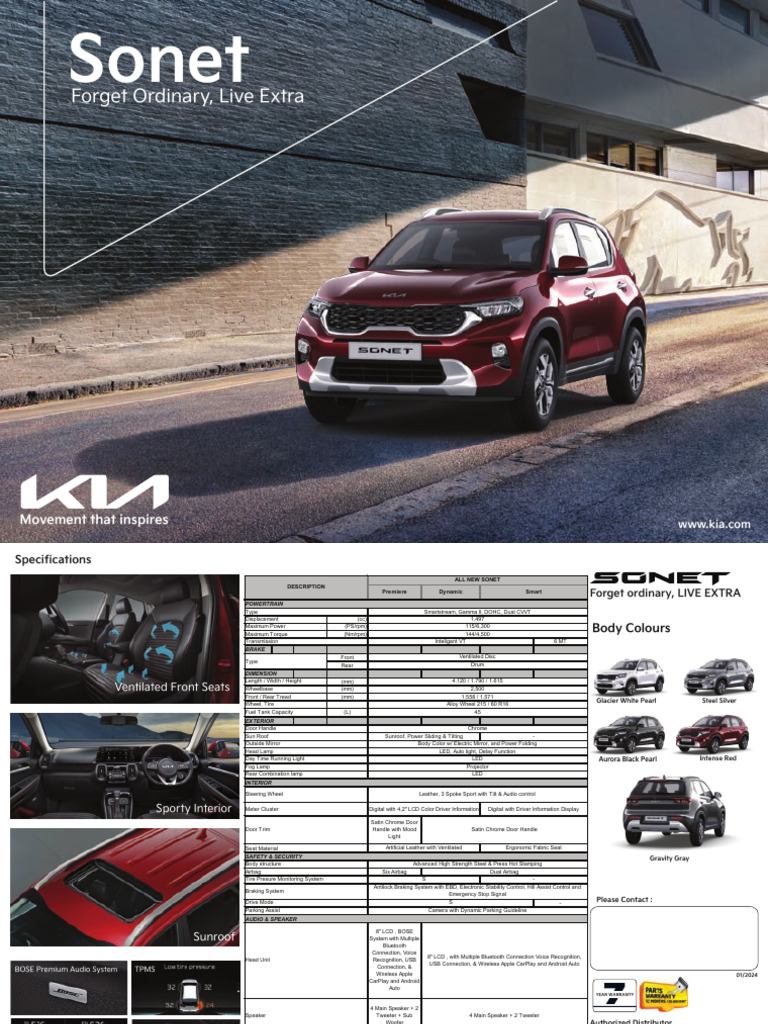 Brochure Sonet Jan 24 | PDF | Motor Vehicle | Front Wheel Drive Vehicles