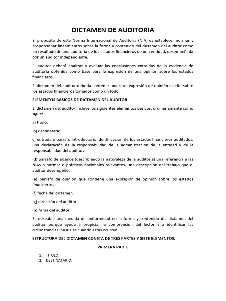 Dictamen De Auditoria 1 Con Ejemplo Pdf Auditoría Contralor