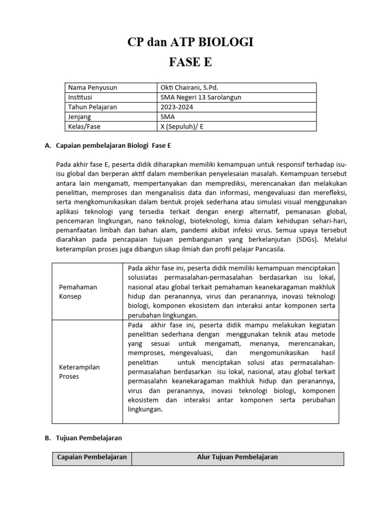 CP Dan ATP Biologi 2023-2024 | PDF