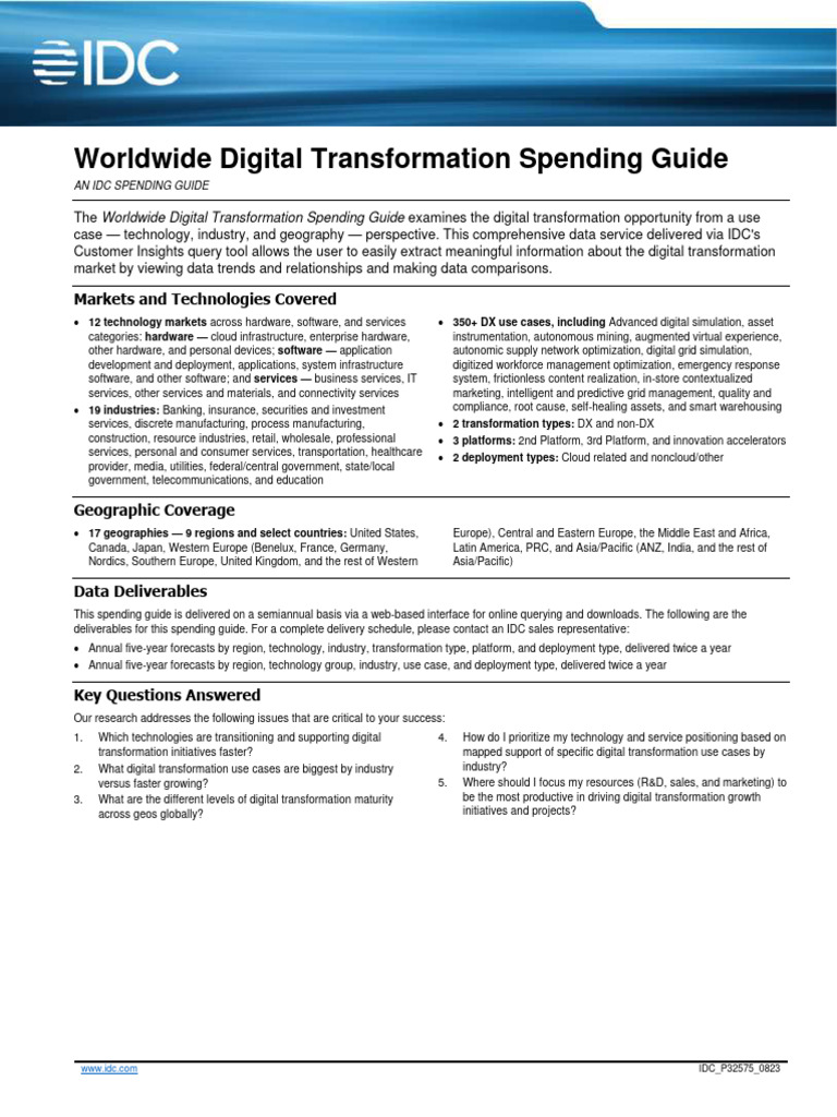 IDC Worldwide Digital Transformation Spending Guide - 2023 Aug | PDF ...
