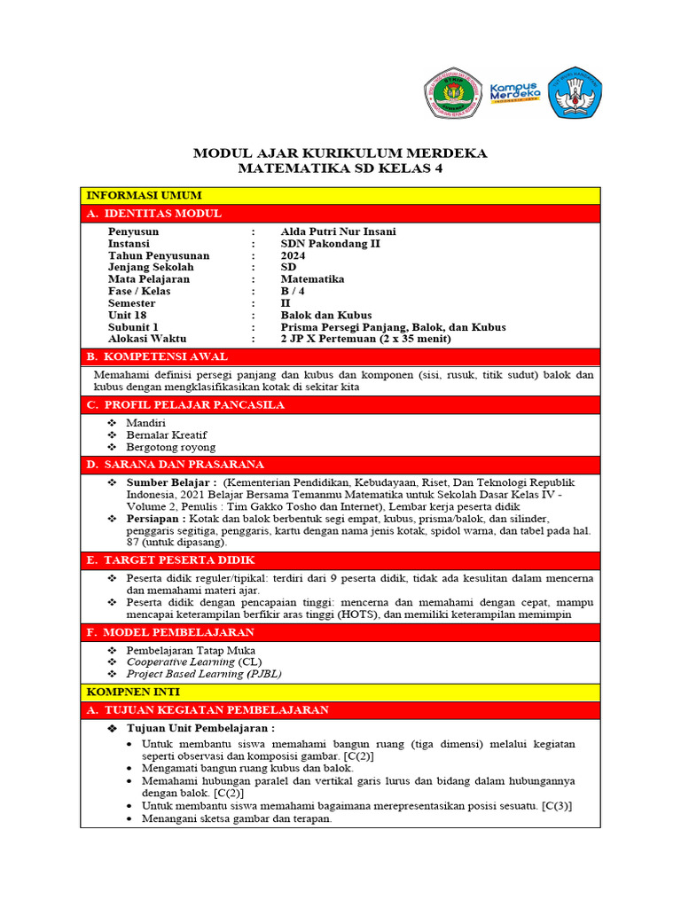 Modul Kelas 4 Bangun Ruang Fix | PDF