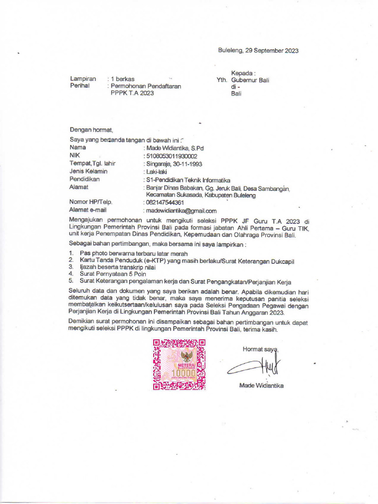 Contoh Surat Permohonan Mengikuti Seleksi PPPK | PDF