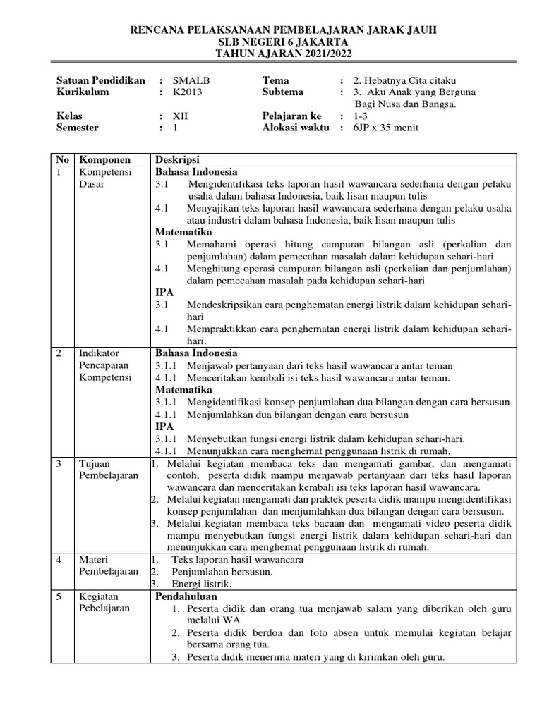 RPP Tema 2 Subtema 3 PB 1-3 | PDF | Karier & Perkembangan