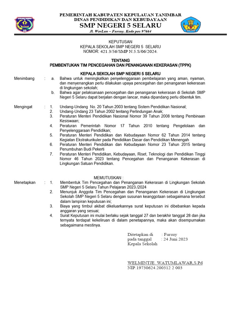 2 - SK Tim Pencegahan Dan Penanganan Kekerasan Di Lingkungan Satuan Pendidikan - WWW ...