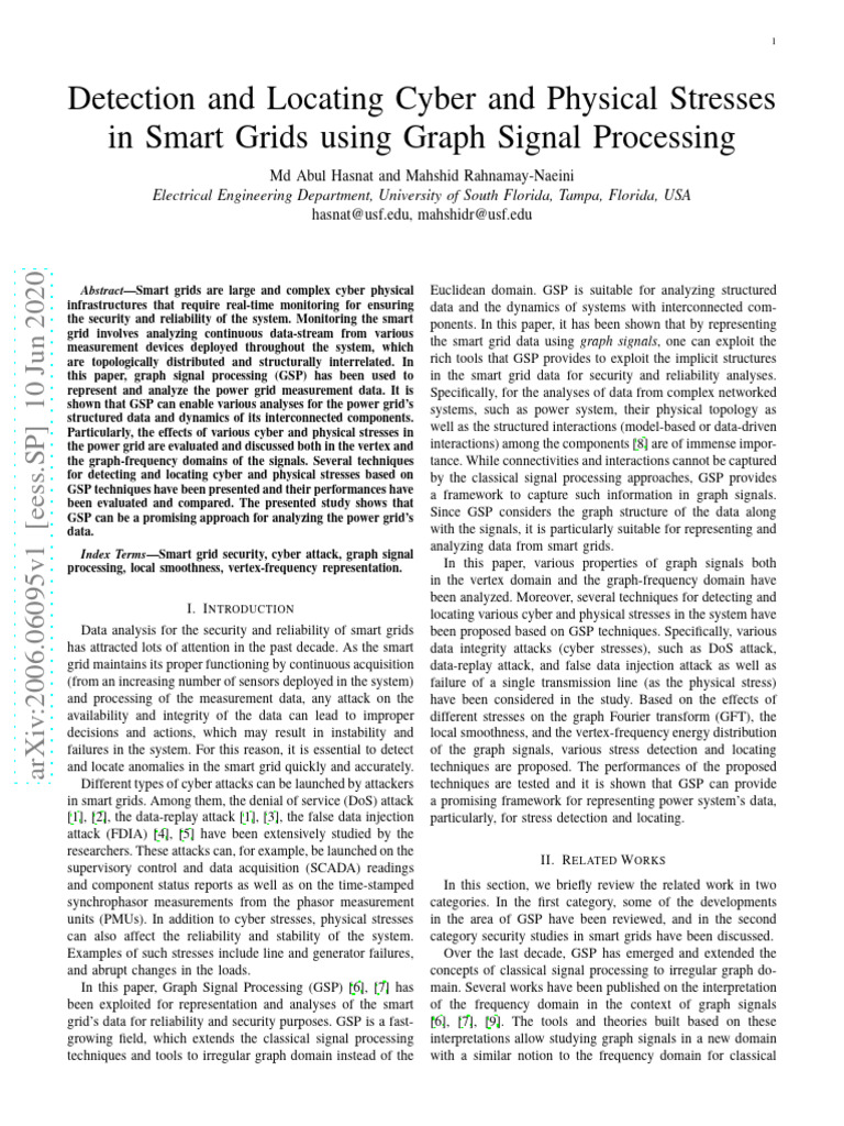 Detection and Locating Cyber and Physical Stresses in Smart Grids Using GSP | PDF | Eigenvalues ...