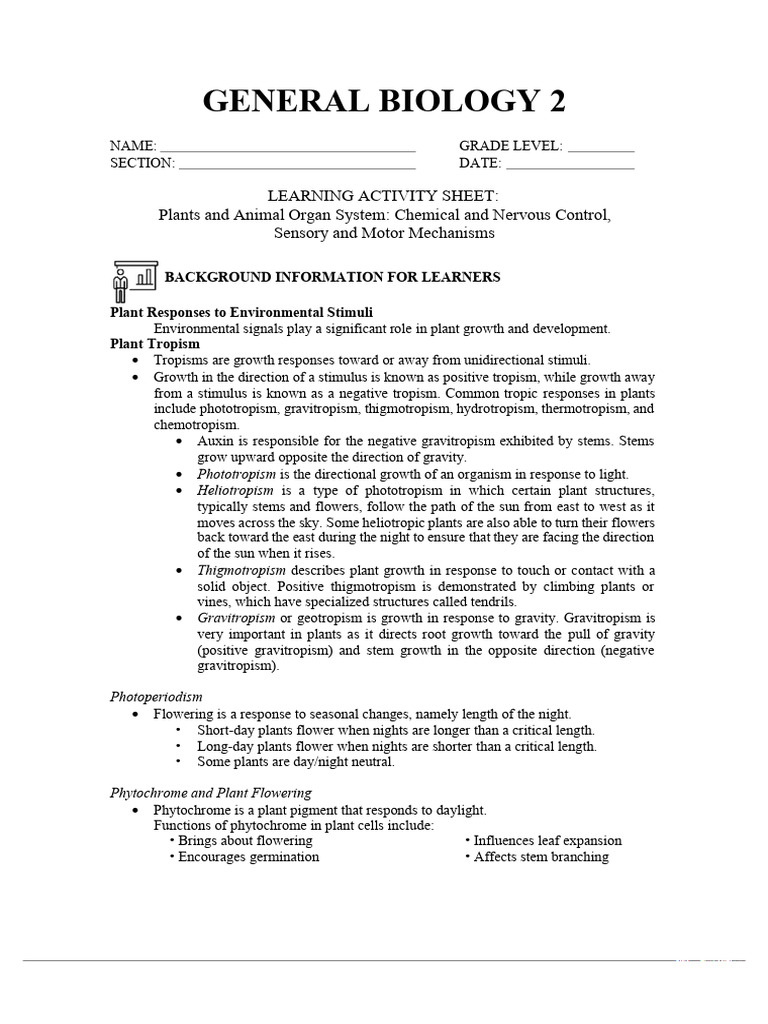 Gen Bio 2 Learning Activity Sheet April 29-30-1 | PDF | Central Nervous ...
