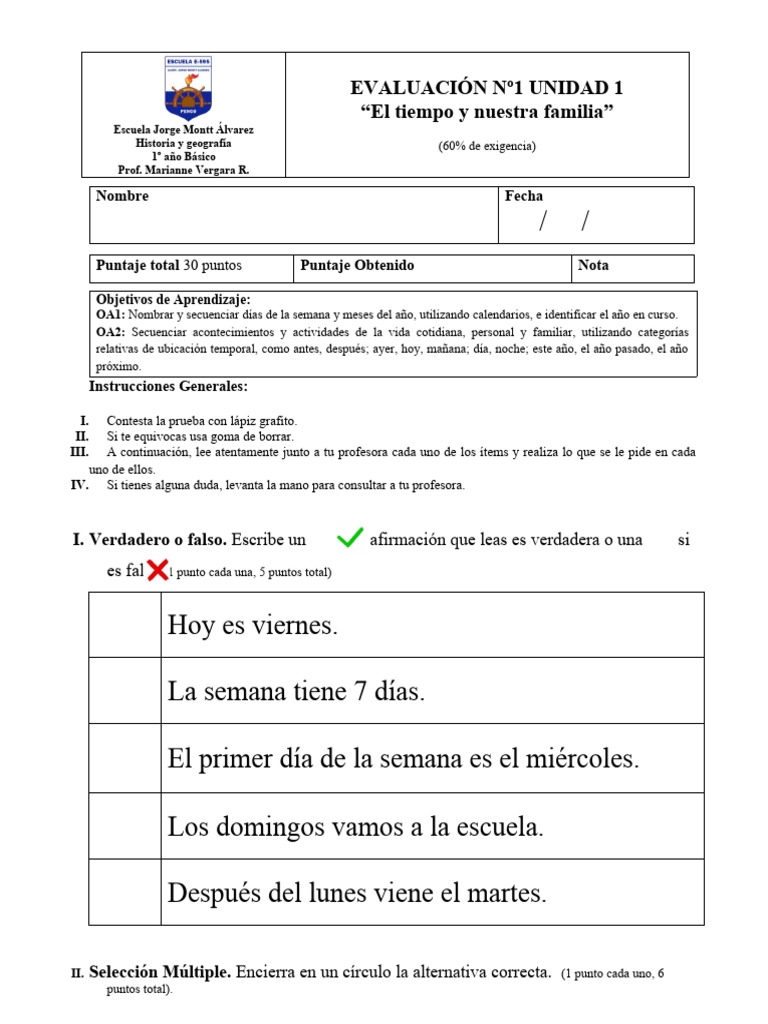 EVALUACION UNIDAD 1 historia 2023 | PDF | Calendario