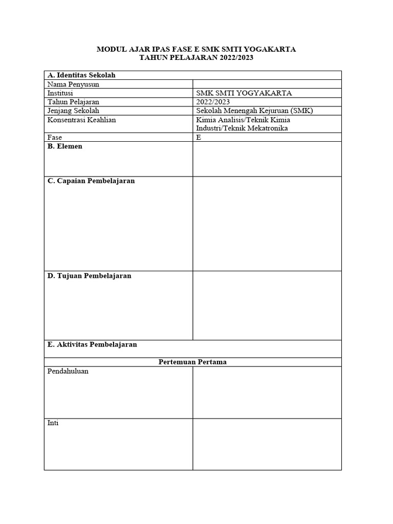 Template Modul Ajar SMK Smti Yo Sept2022 | PDF