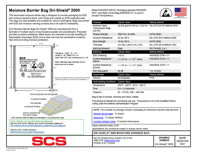 Dri Shield 2000 Moisture Barrier Bag | PDF | Electrostatic Discharge
