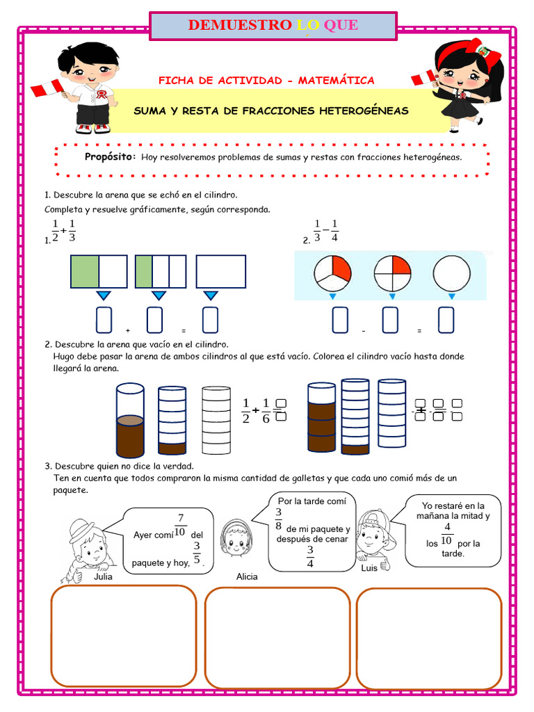 Hojas De Trabajo Para Sumar Y Restar Fracciones