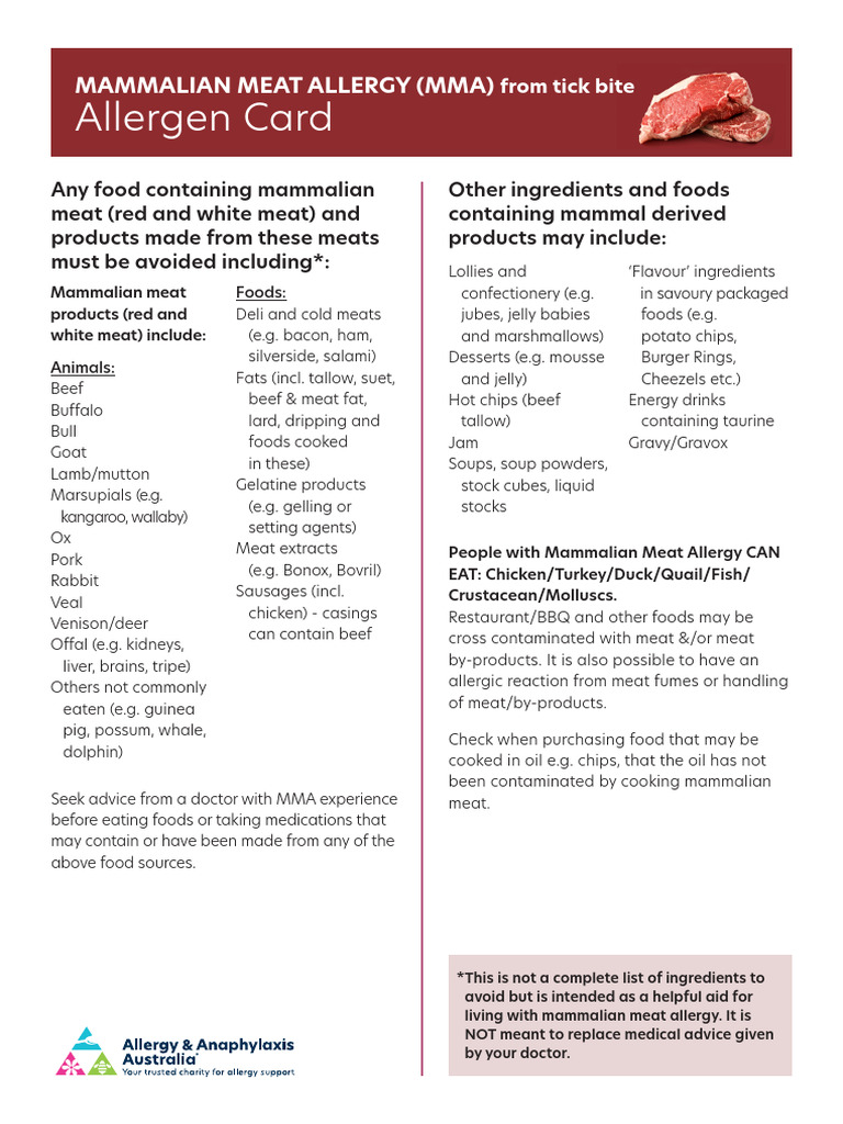 AAA FoodAllergenCards A4 MEAT | PDF | Meat | Allergy