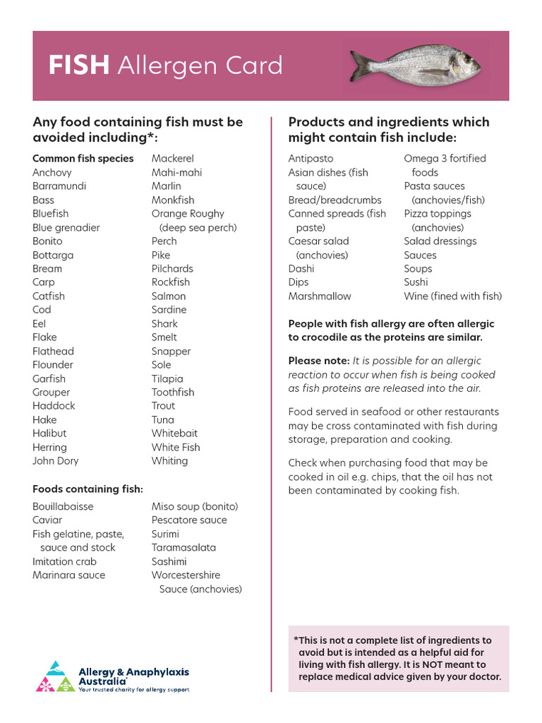 AAA FoodAllergenCards A4 FISH | PDF | Food Allergy | Allergy