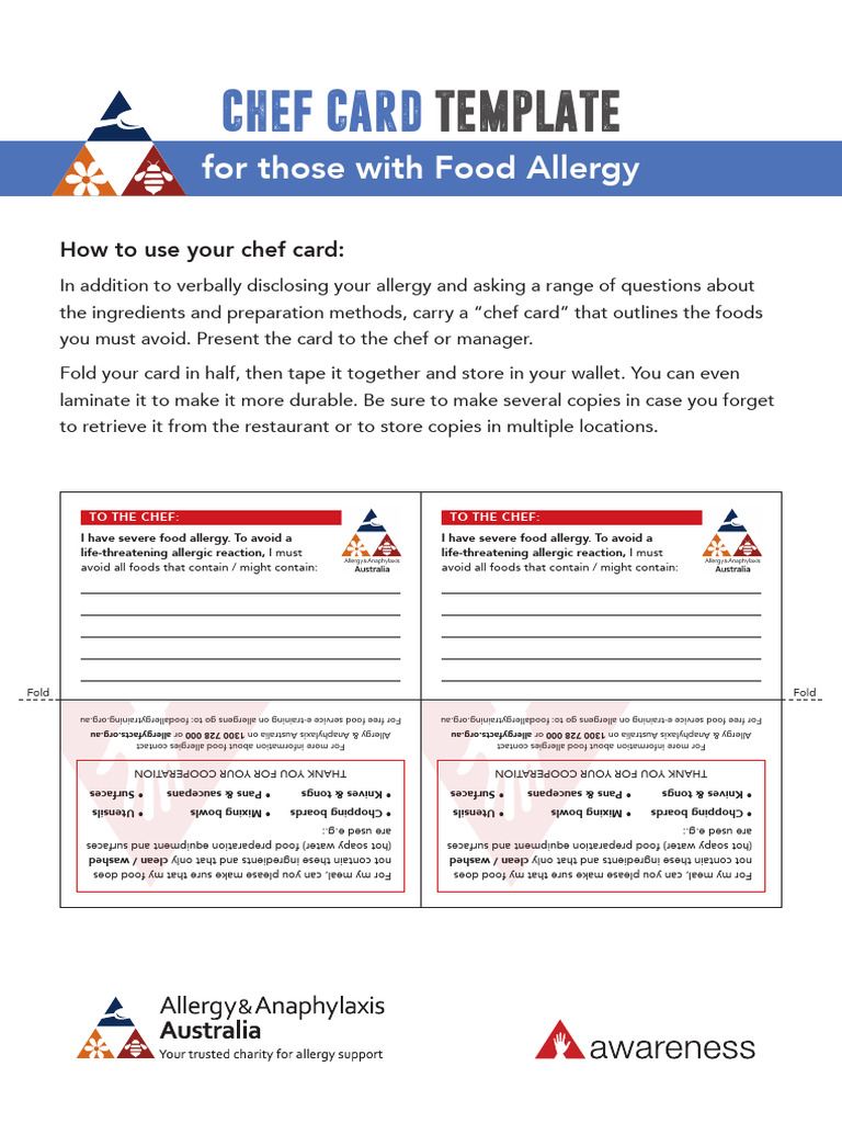 AAA Chef Card Template 2018 Editable | PDF | Allergy | Food Allergy