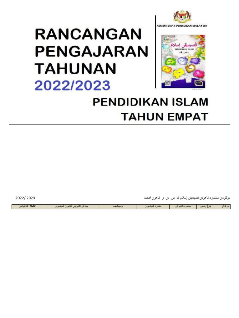 RPT Pendidikan Islam Tahun 4 2022-2023 | PDF