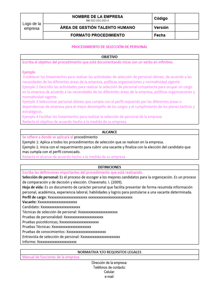 Guia formato propuesto para elaborar procesos y procedimientos Ficha ...